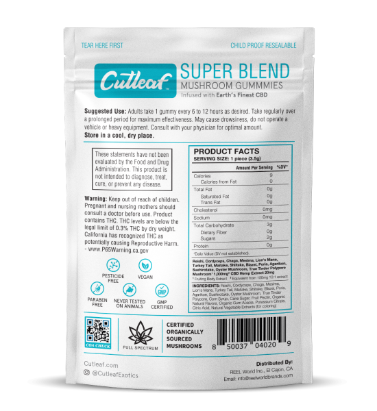 Super Blend 1000MG Mushroom Gummies - Cutleaf