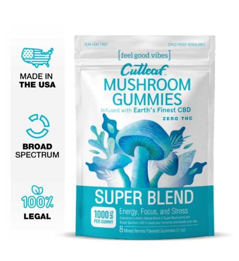 Super Blend 1000MG Mushroom Gummies Zero THC - Cutleaf
